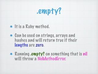 Different between .nil?, .empty?, .bank?, .present? and .any? | PPT