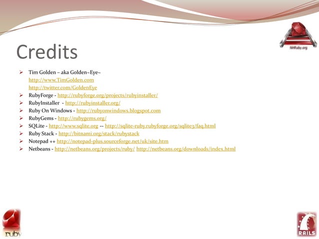 Ruby windows | PPTX | Programming Languages | Computing