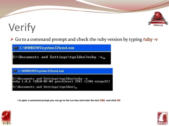 Ruby windows | PPTX | Programming Languages | Computing