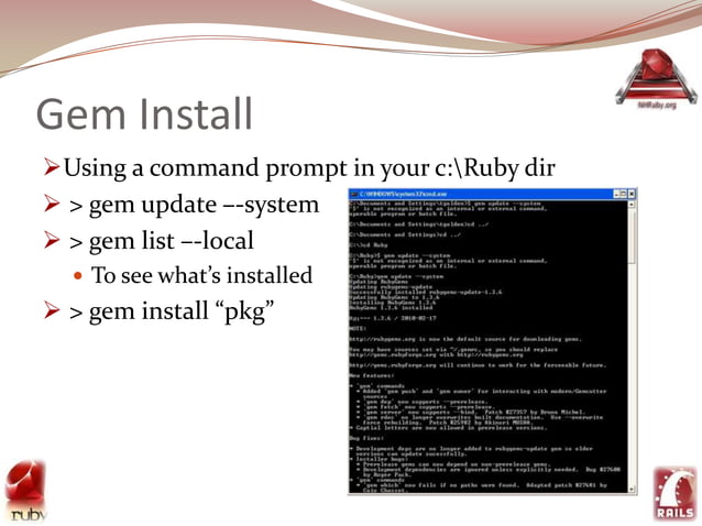 Ruby windows | PPTX | Programming Languages | Computing
