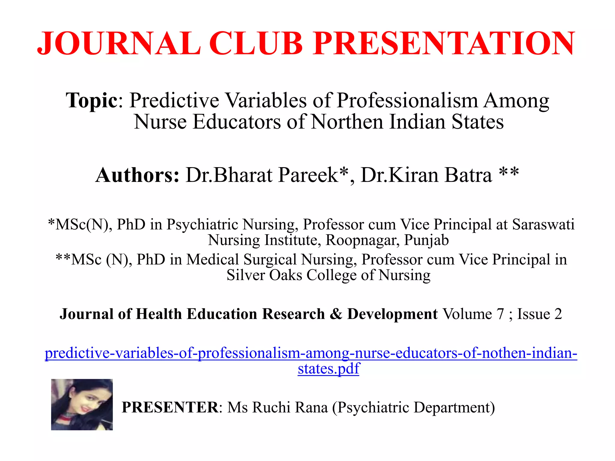 Journal Club Presentation | PPT