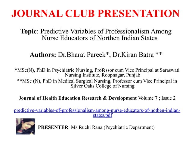 Journal Club Presentation | PPTX