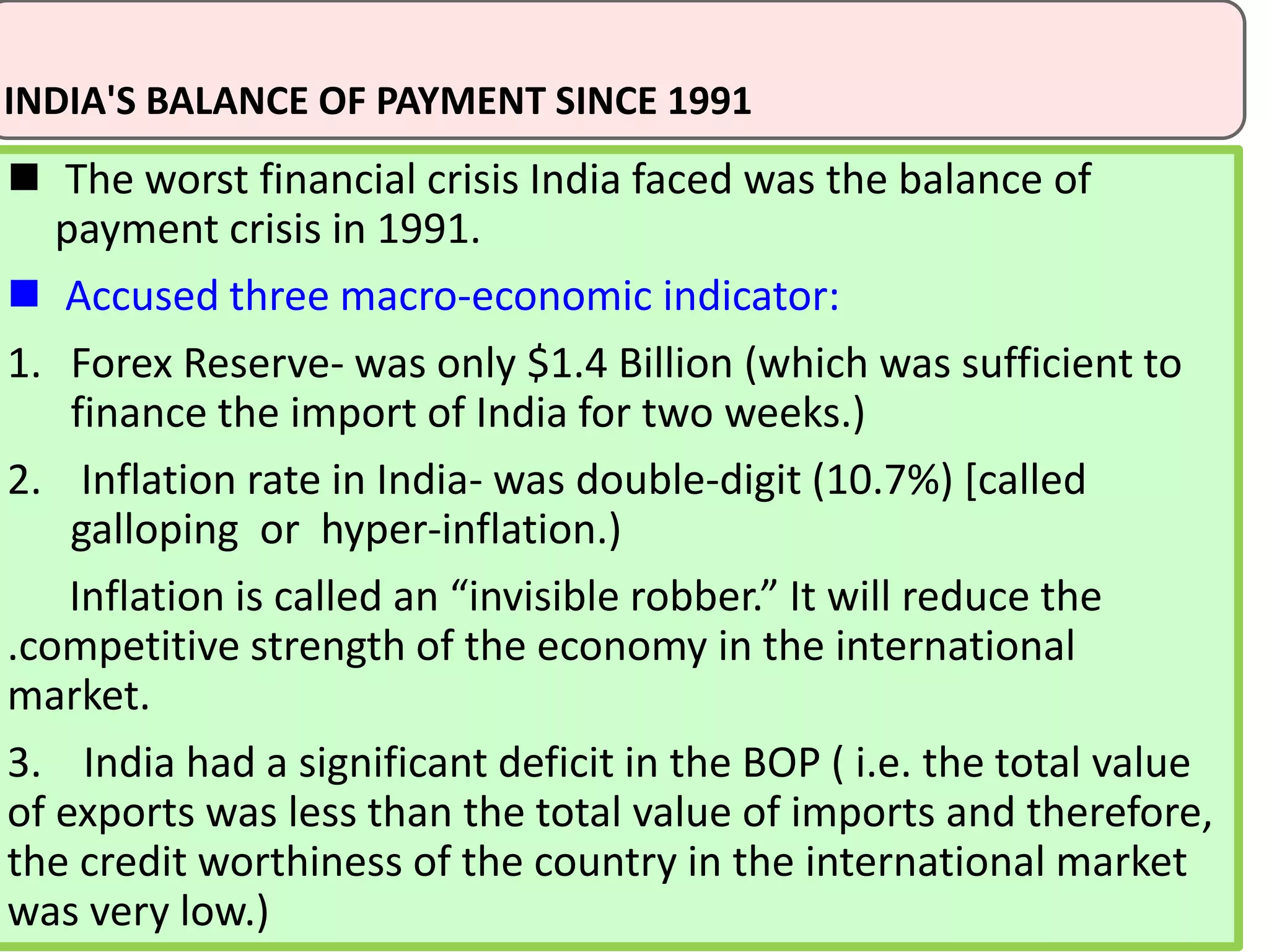 India's Balance Of Payment since 1991 | PPTX