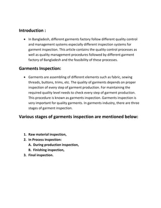 Assignment on Garments Inspection System | PDF