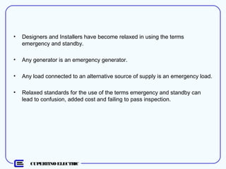 Emergency, Legally Required and Optional Standby Systems | PPT