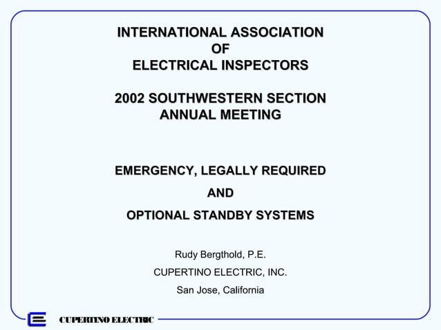 Emergency, Legally Required and Optional Standby Systems | PPT