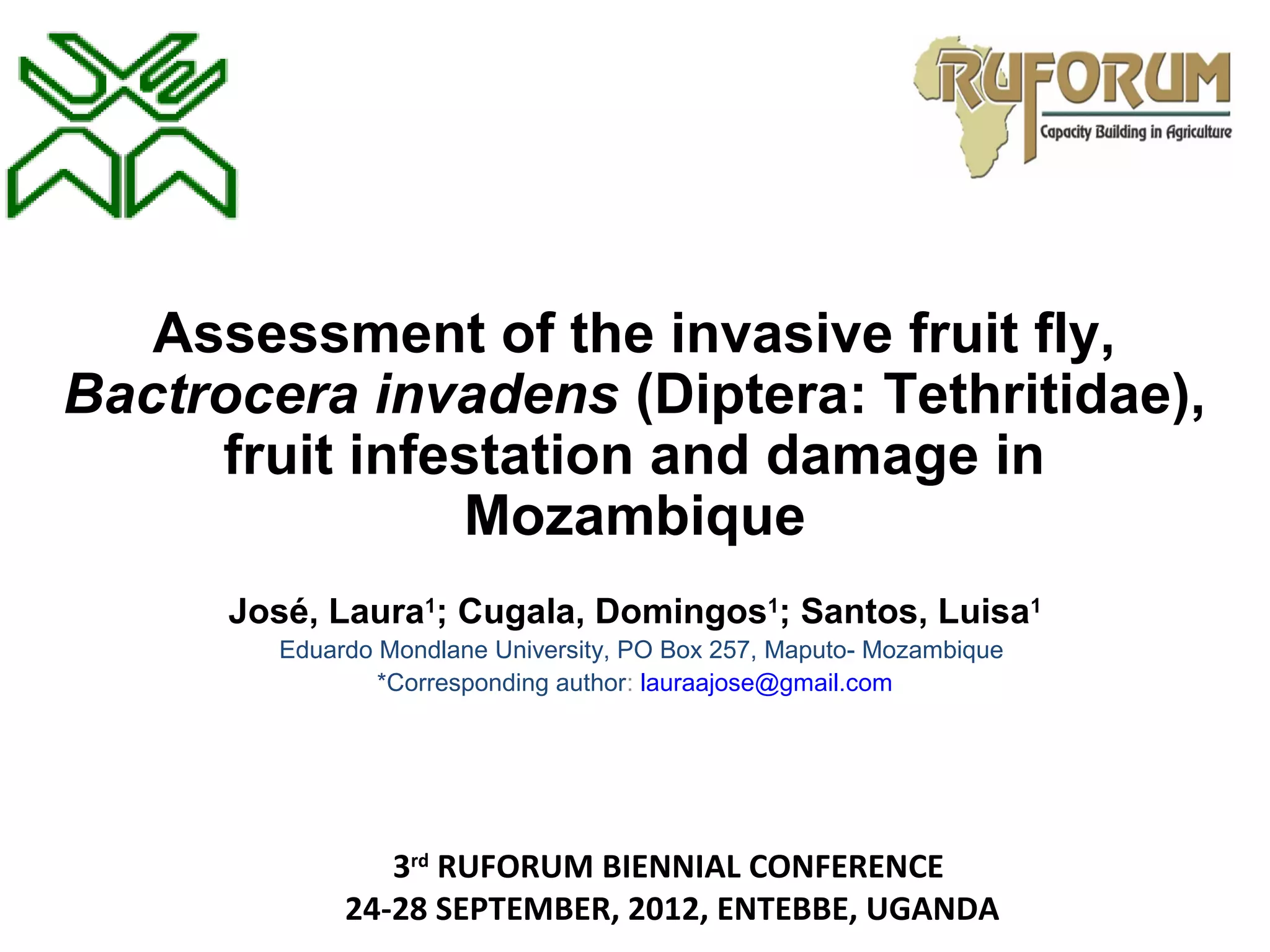 Assessment of the invasive fruit fly, Bactrocera invadens (Diptera ...