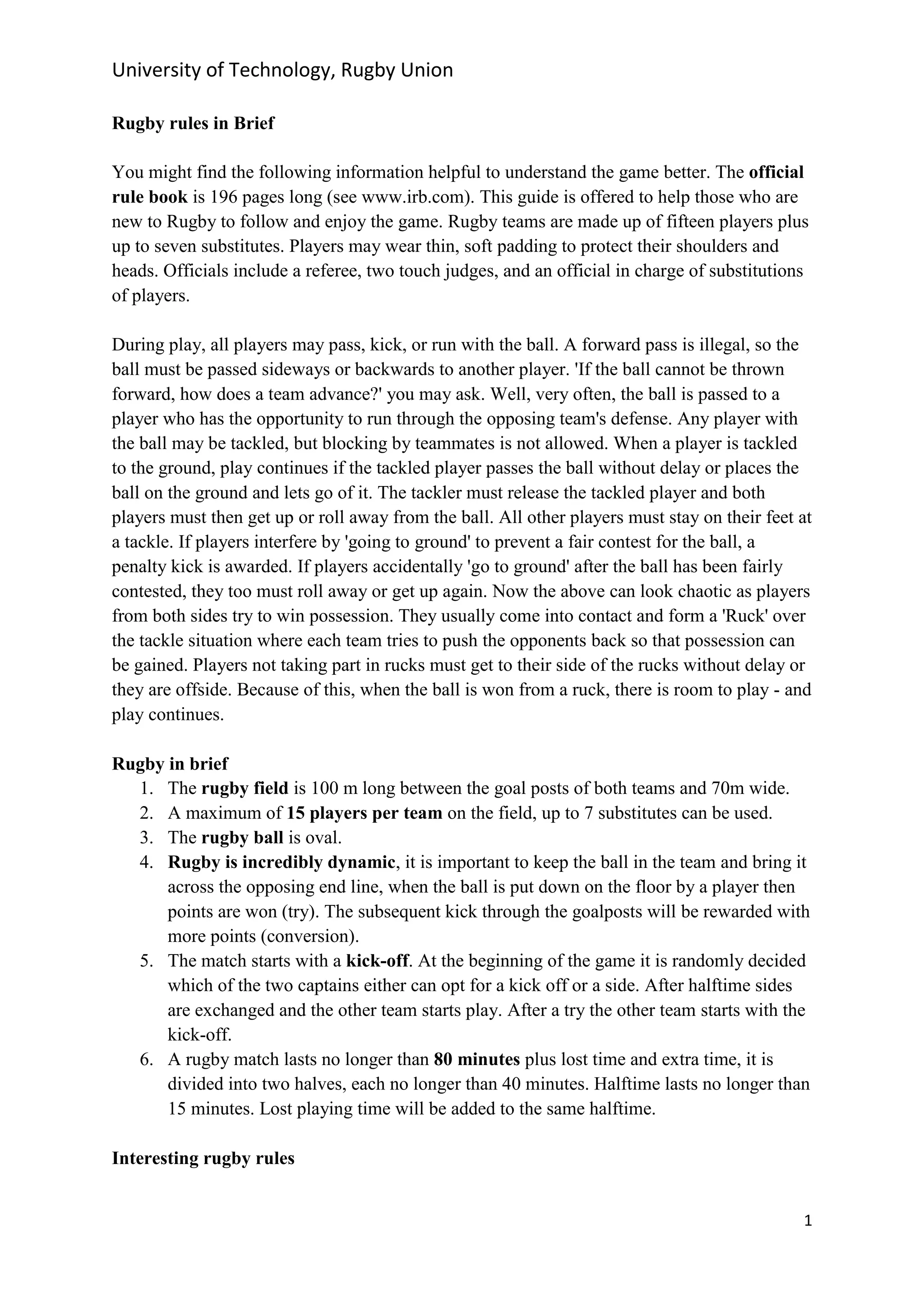 Rugby rules in brief | PDF