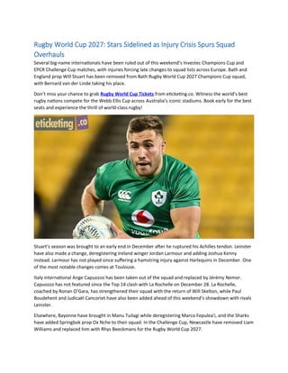 Rugby World Cup 2027 Stars Sidelined as Injury Crisis Spurs Squad ...