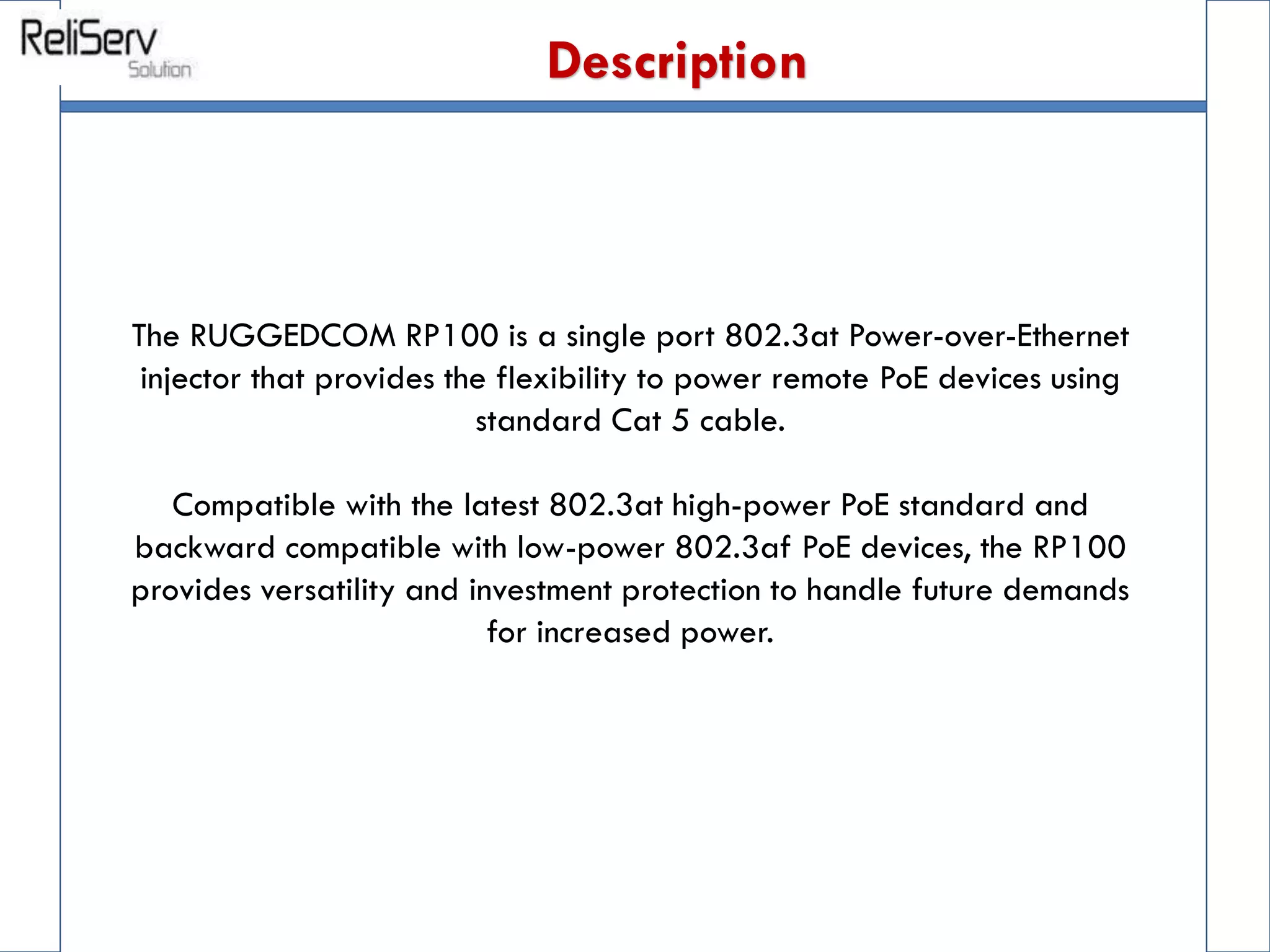 RUGGEDCOM RP100 Ethernet injectors | PPT