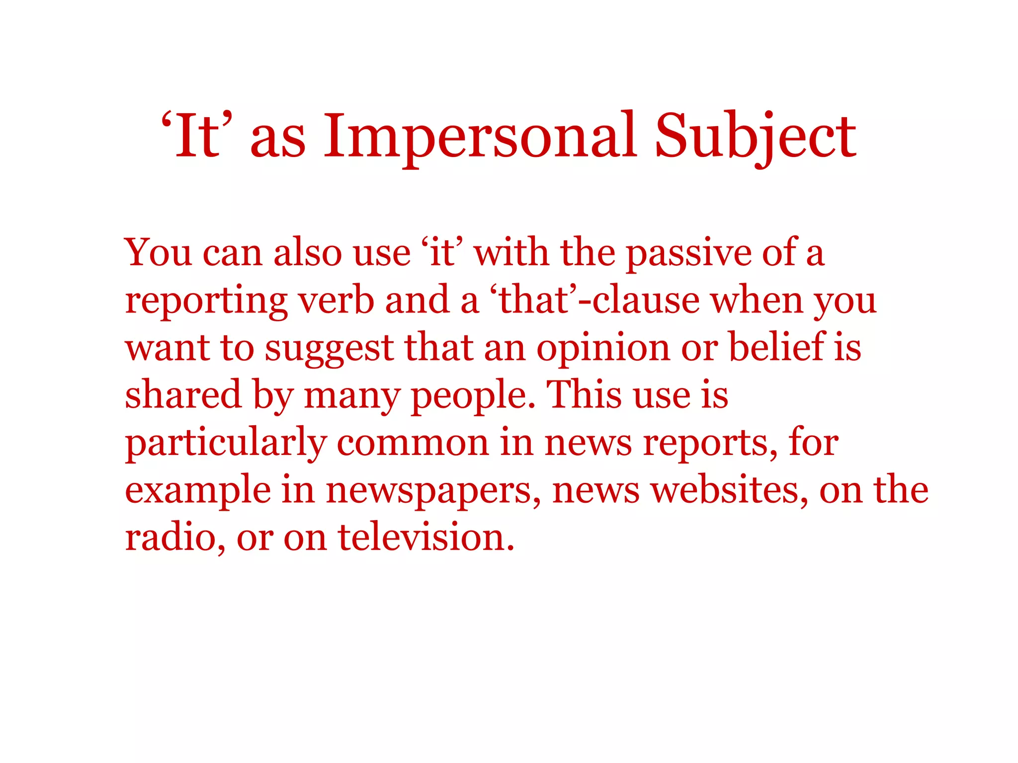 'It' as impersonal subject | PPT