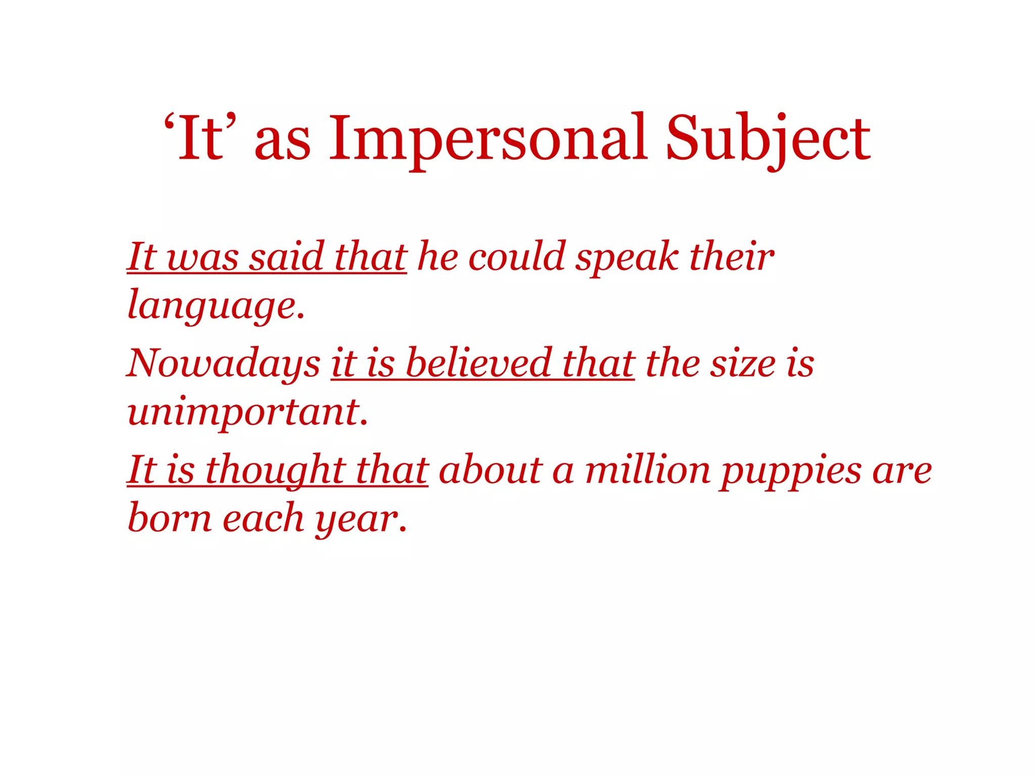 'It' as impersonal subject | PPT