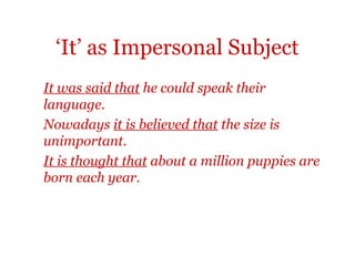 'It' as impersonal subject | PPT | Weather | Science