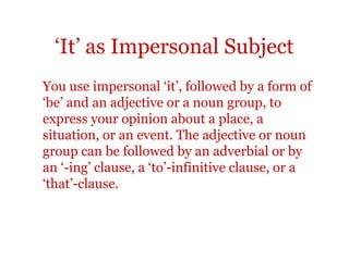 'It' as impersonal subject | PPT | Weather | Science