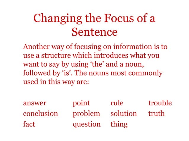 Changing the focus of a sentence | PPT