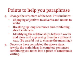 Summarizing, paraphrasing, synthesizing | PPT