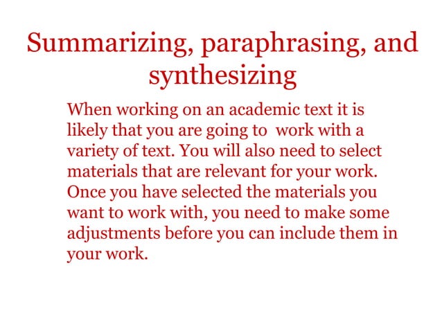 Summarizing, paraphrasing, synthesizing | PPT | Resume Writing and ...