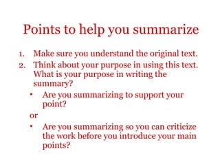 Summarizing, paraphrasing, synthesizing | PPT