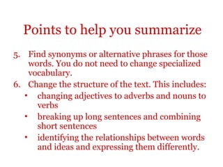 Summarizing, paraphrasing, synthesizing | PPT