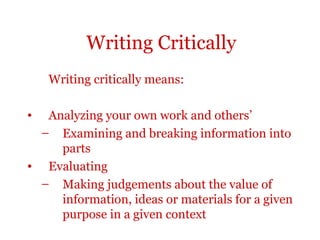 Writing critically (self-study version) | PPT