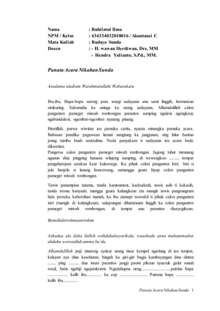 Panata Acara Nikahan Sunda (Ruhilatul ilma 434334032018016) | DOCX