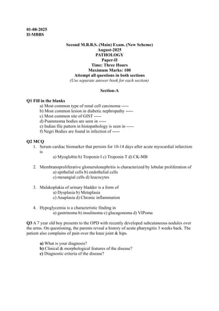Pathology Paper II – II MBBS Main Exam (July 2025) | New CBME Scheme | DOCX