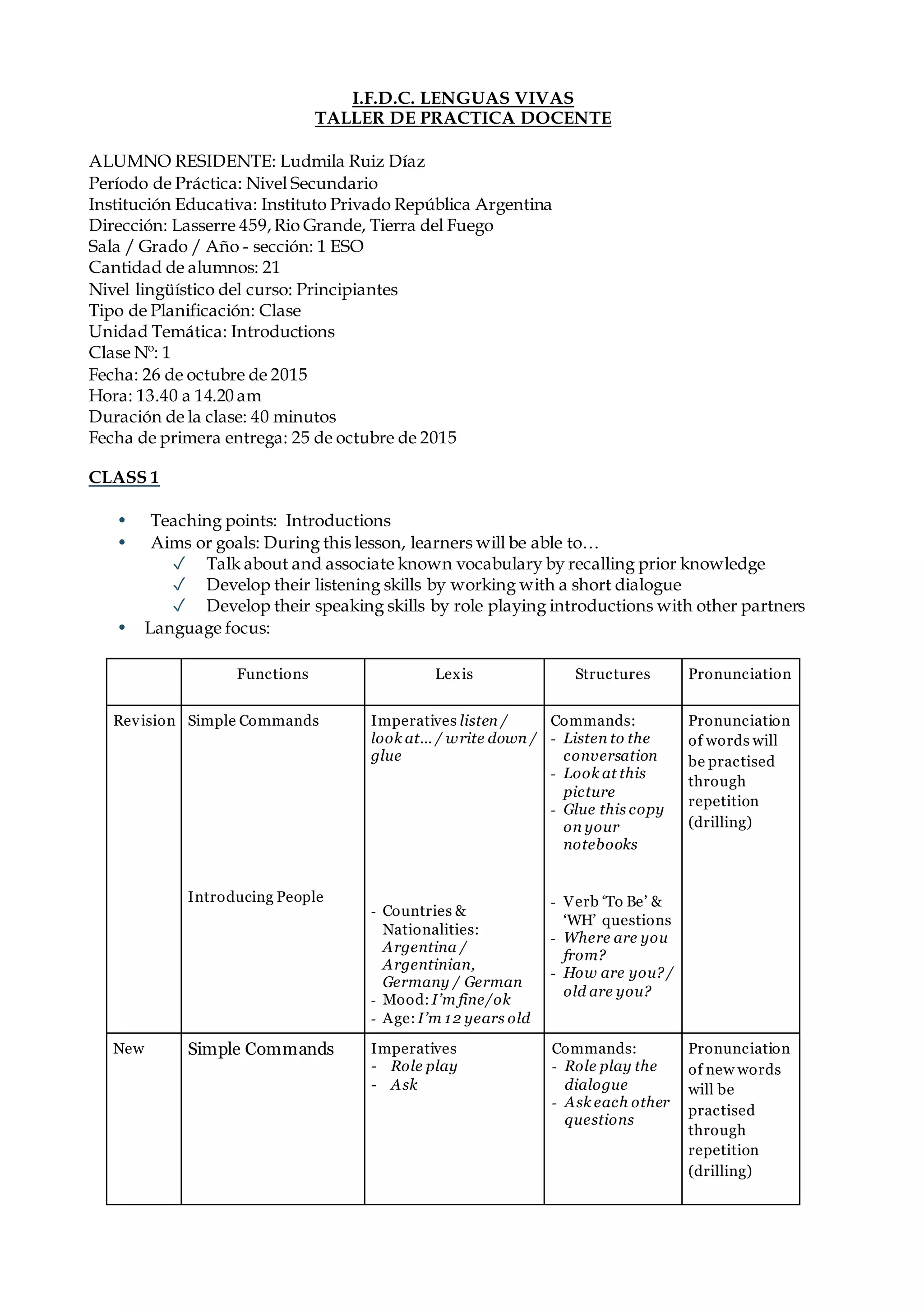 Secondary: Lesson Plan 1 | DOCX | Educational Assessment | Education