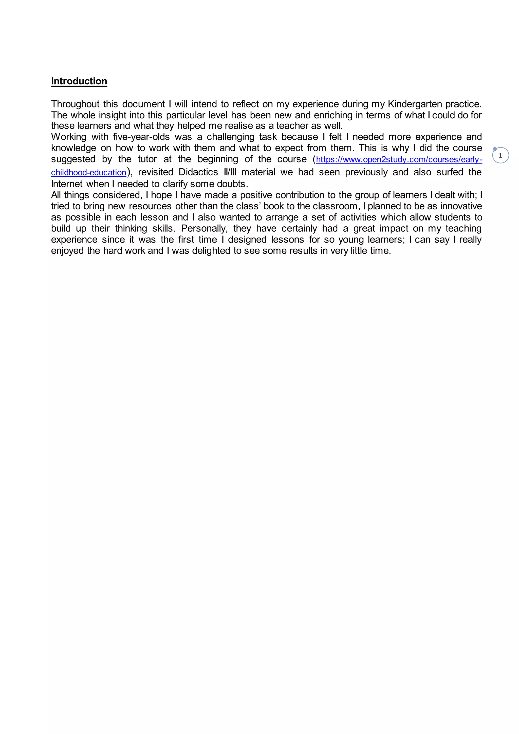 Self-Assessment: Kindergarten | DOCX