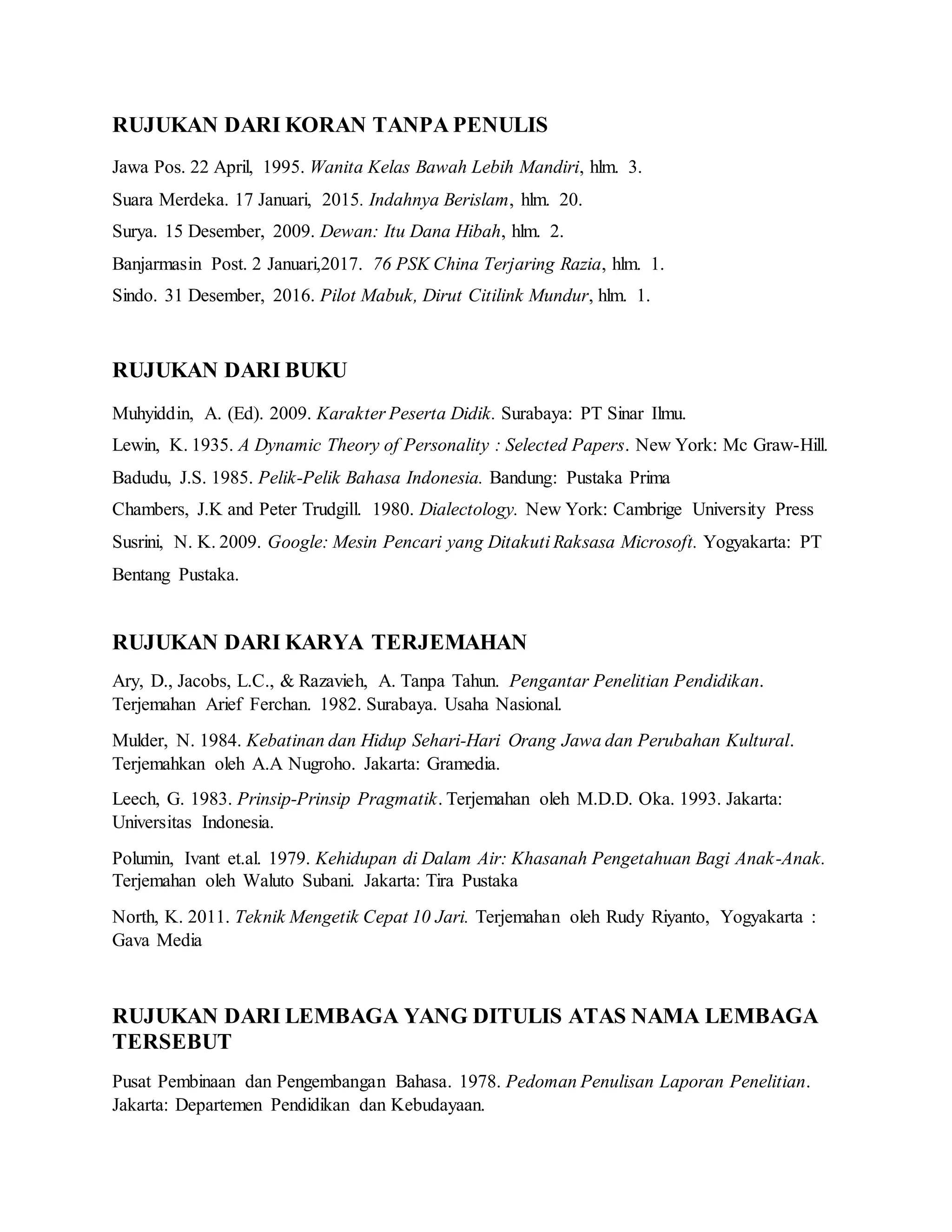 Contoh Penulisan Rujukan yang Benar | PDF