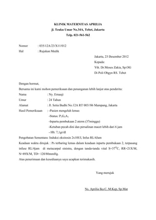 contoh surat rujukan obstet ginek | DOCX
