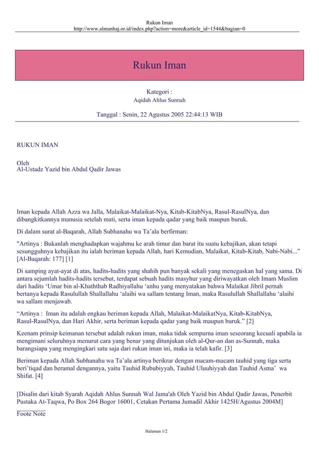 Rukun iman | PDF