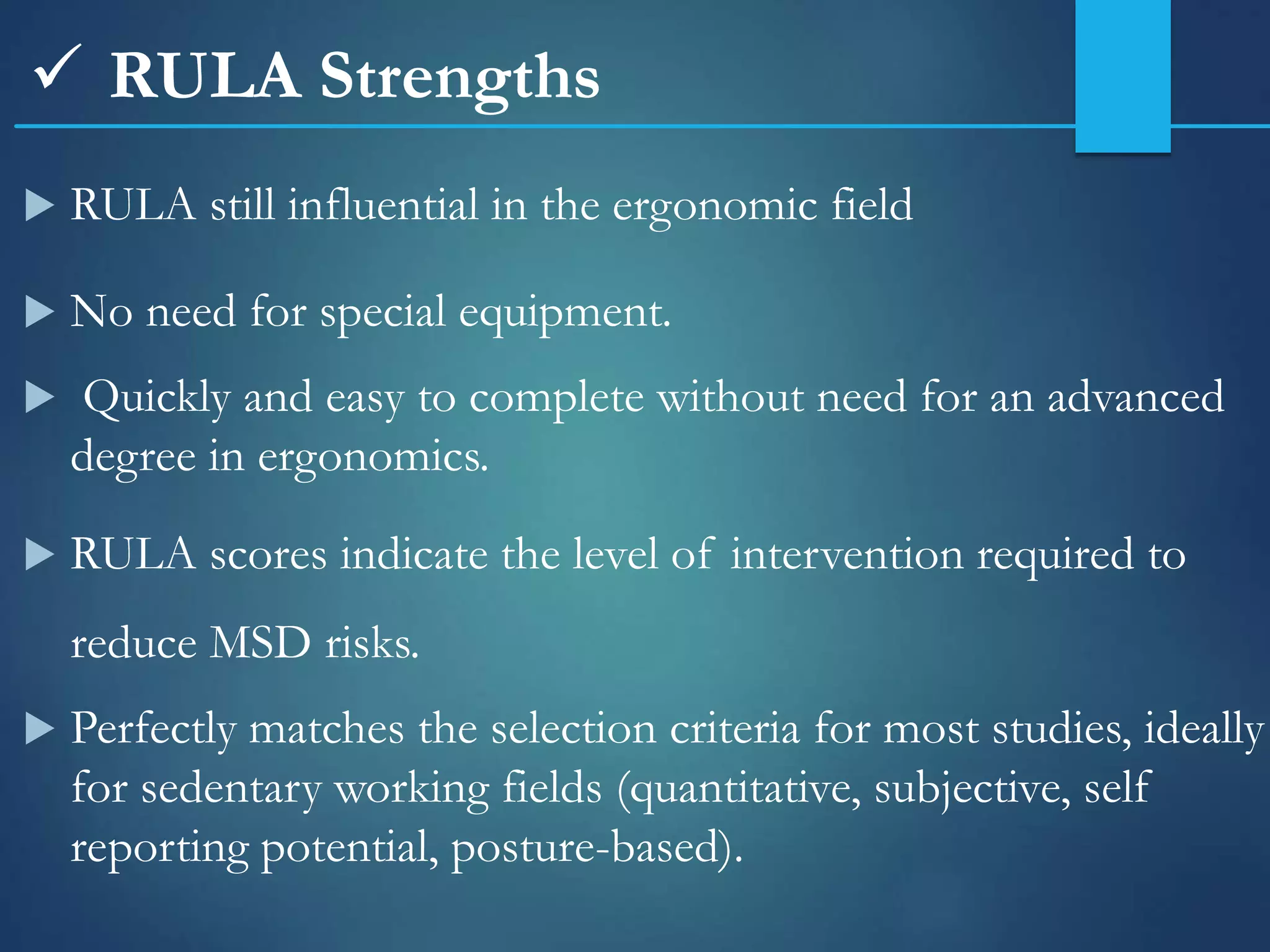 Rapid Upper Limb Assessment (RULA) - Human Factors | PPTX