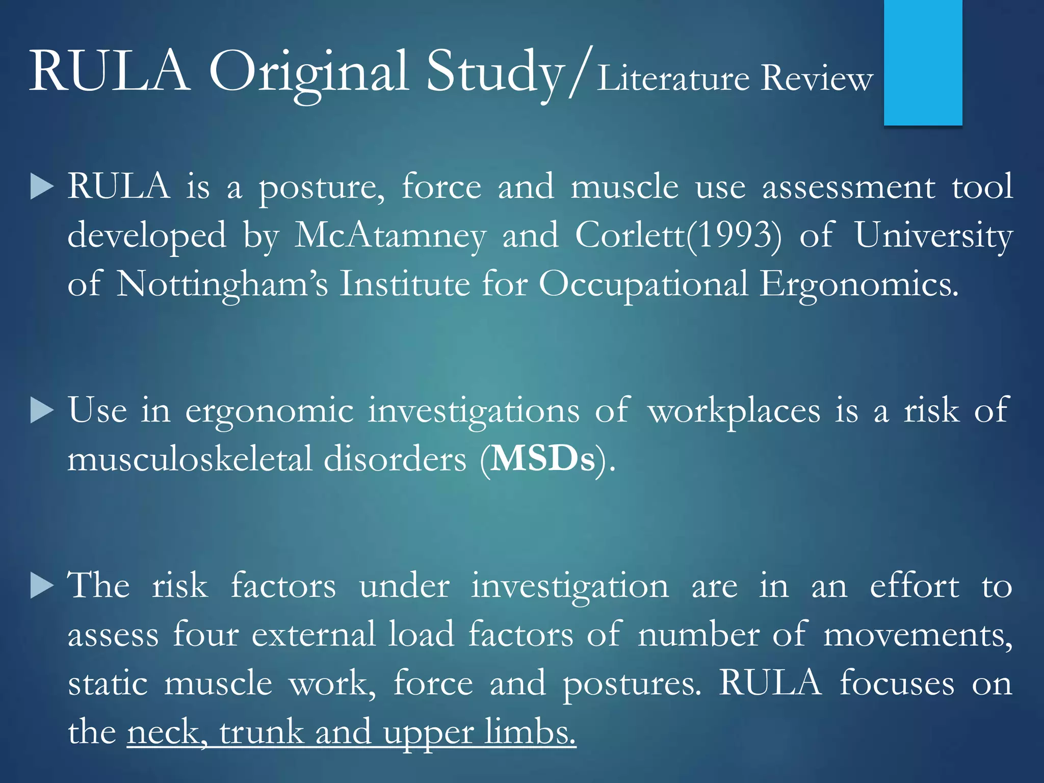 Rapid Upper Limb Assessment (RULA) - Human Factors | PPTX