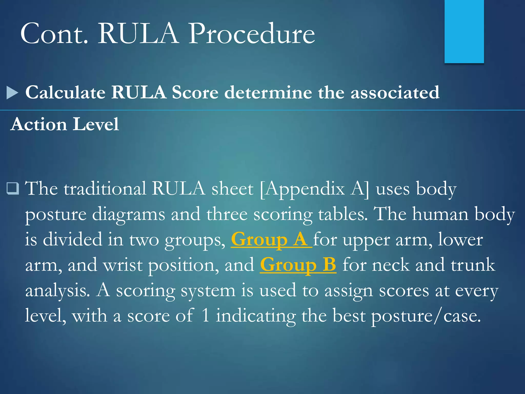 Rapid Upper Limb Assessment (RULA) - Human Factors | PPTX