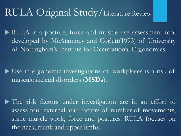 Rapid Upper Limb Assessment (RULA) - Human Factors | PPTX | Physical ...