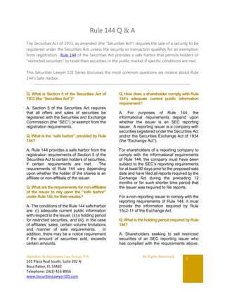 Rule 144 Q&A | PDF