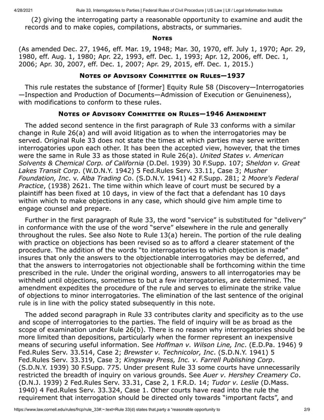 Rule 33. interrogatories to parties federal rules of civil procedure us ...