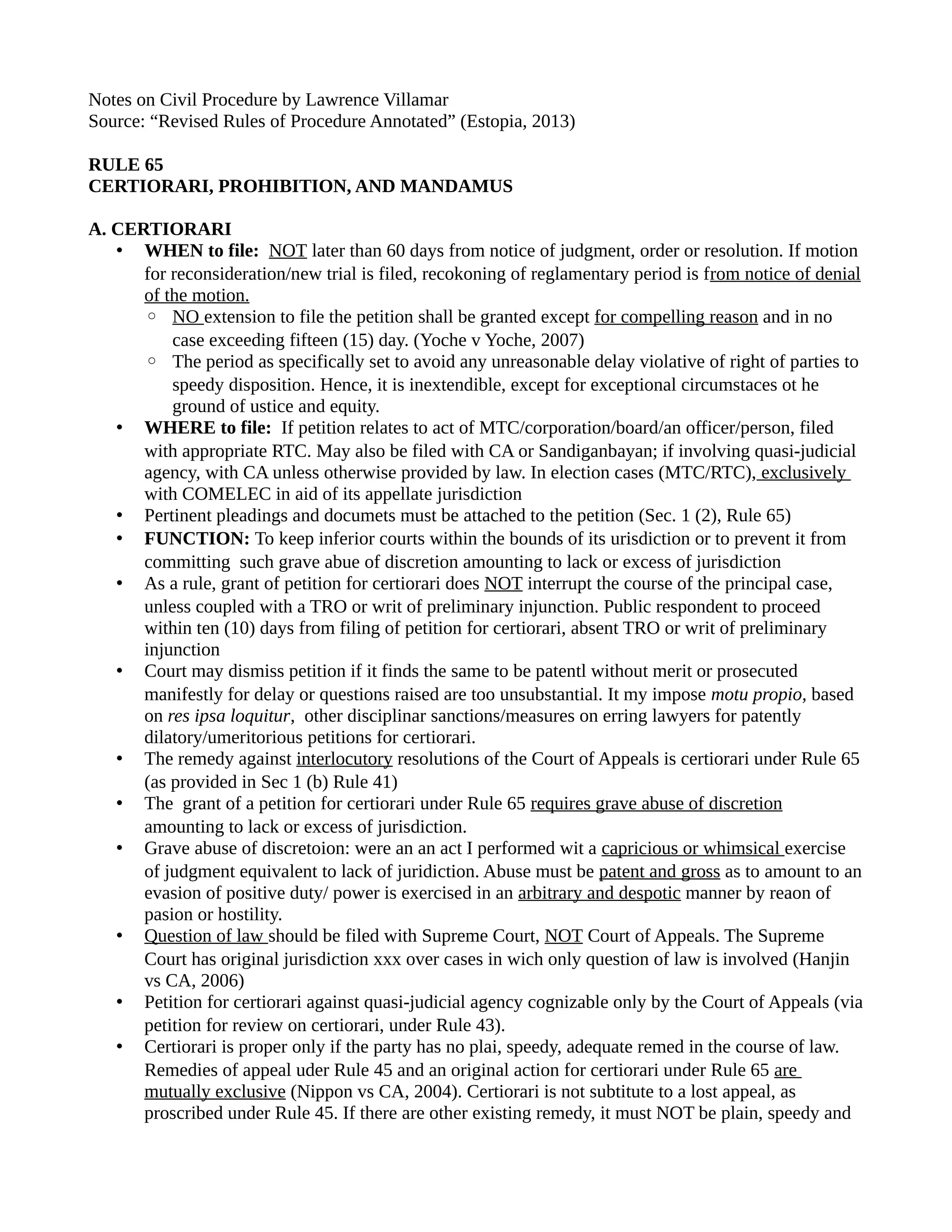 Rules on Civil Procedure Rule 65 Certiorari | PDF