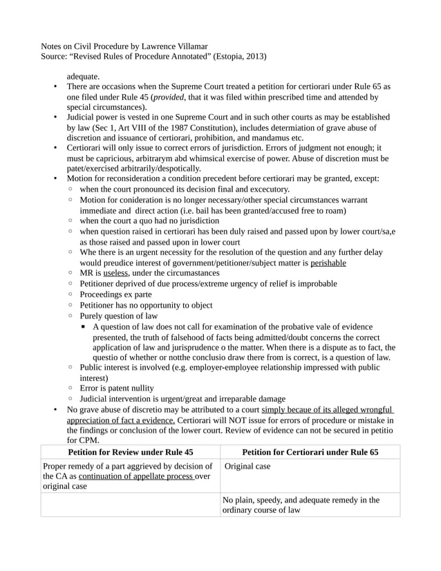 Rules on Civil Procedure Rule 65 Certiorari | PDF