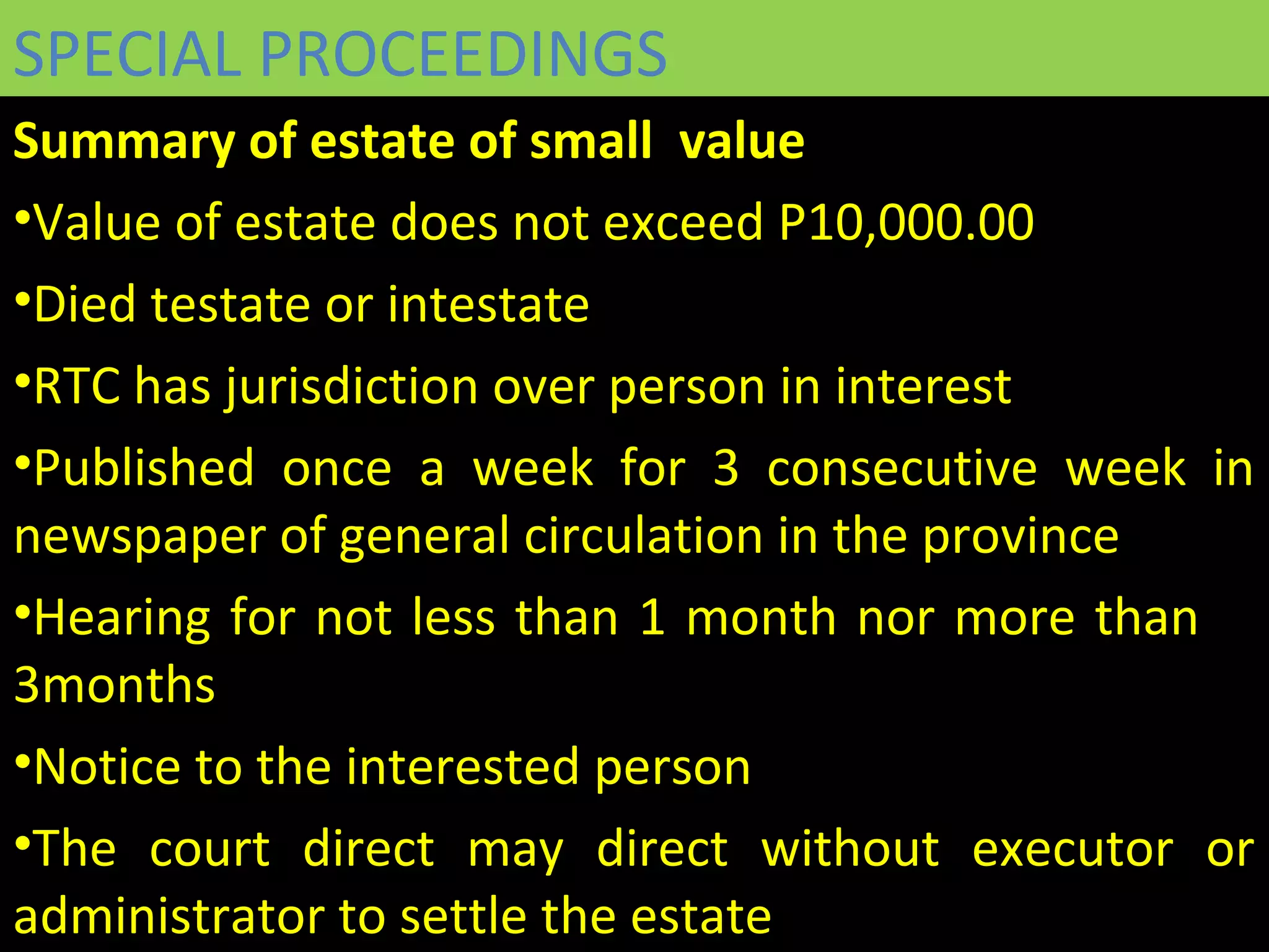 Rule 74 SUMMARY SETTLEMENT OF ESTATES | PPT