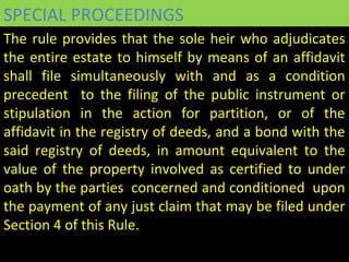 Rule 74 SUMMARY SETTLEMENT OF ESTATES | PPT
