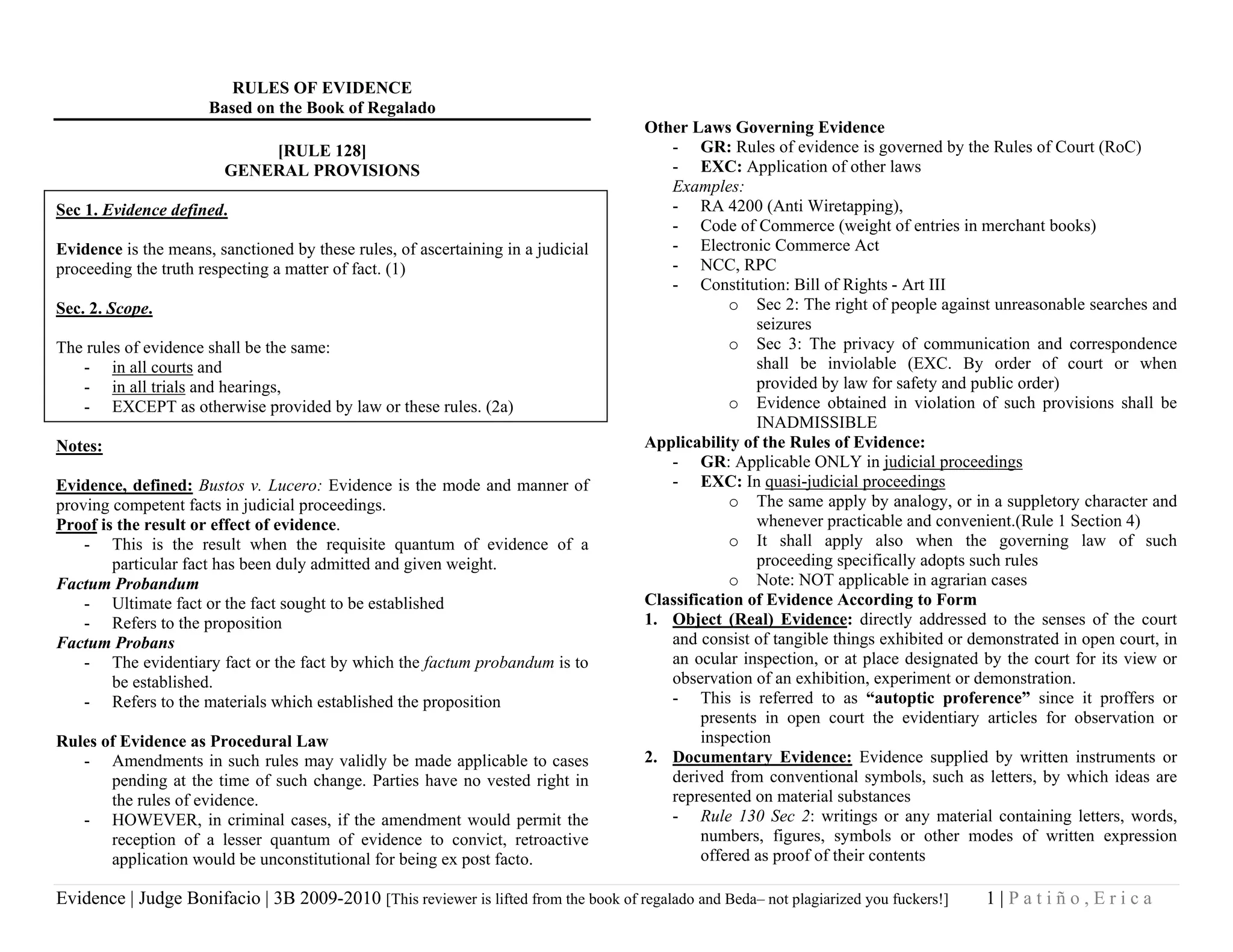 RULES OF EVIDENCE, INCLUDED EXAMPLES AND DEFINITION | PDF