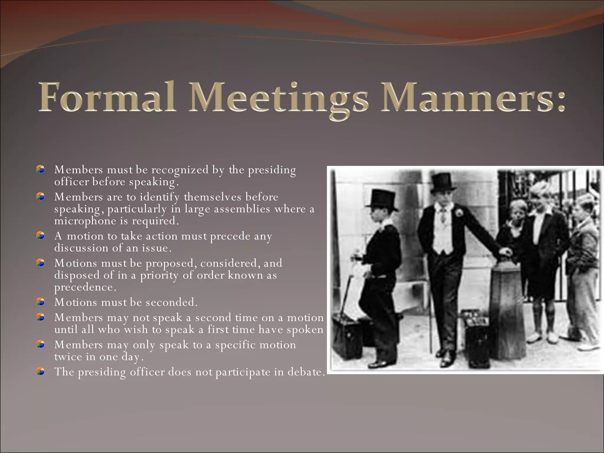 Meeting Manners and Parliamentary Procedure | PPT | Business | Business ...