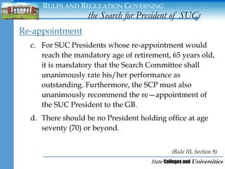 Rules and regulation governing the search for president of su cs | PPTX