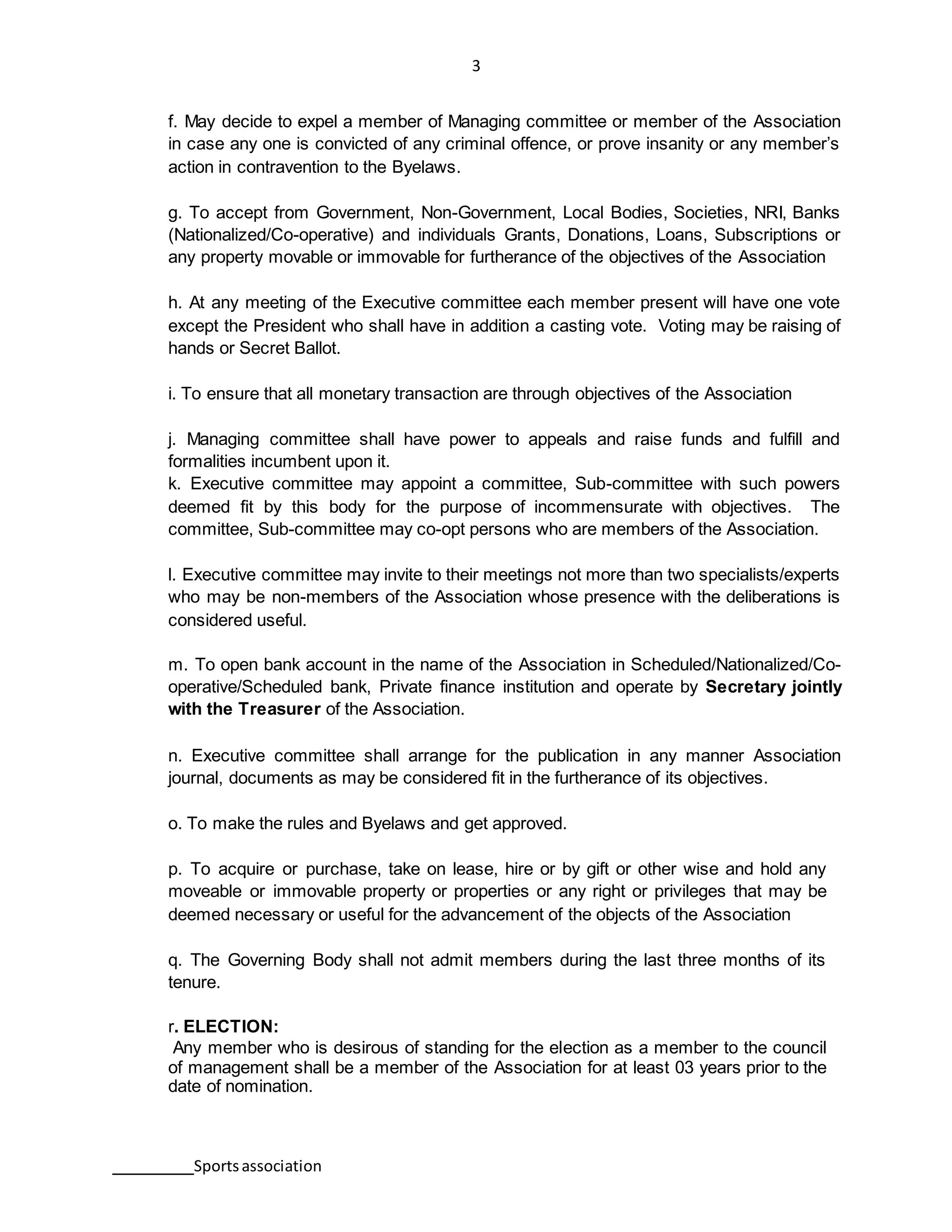 Rules and regulation of sports assoiation | DOC