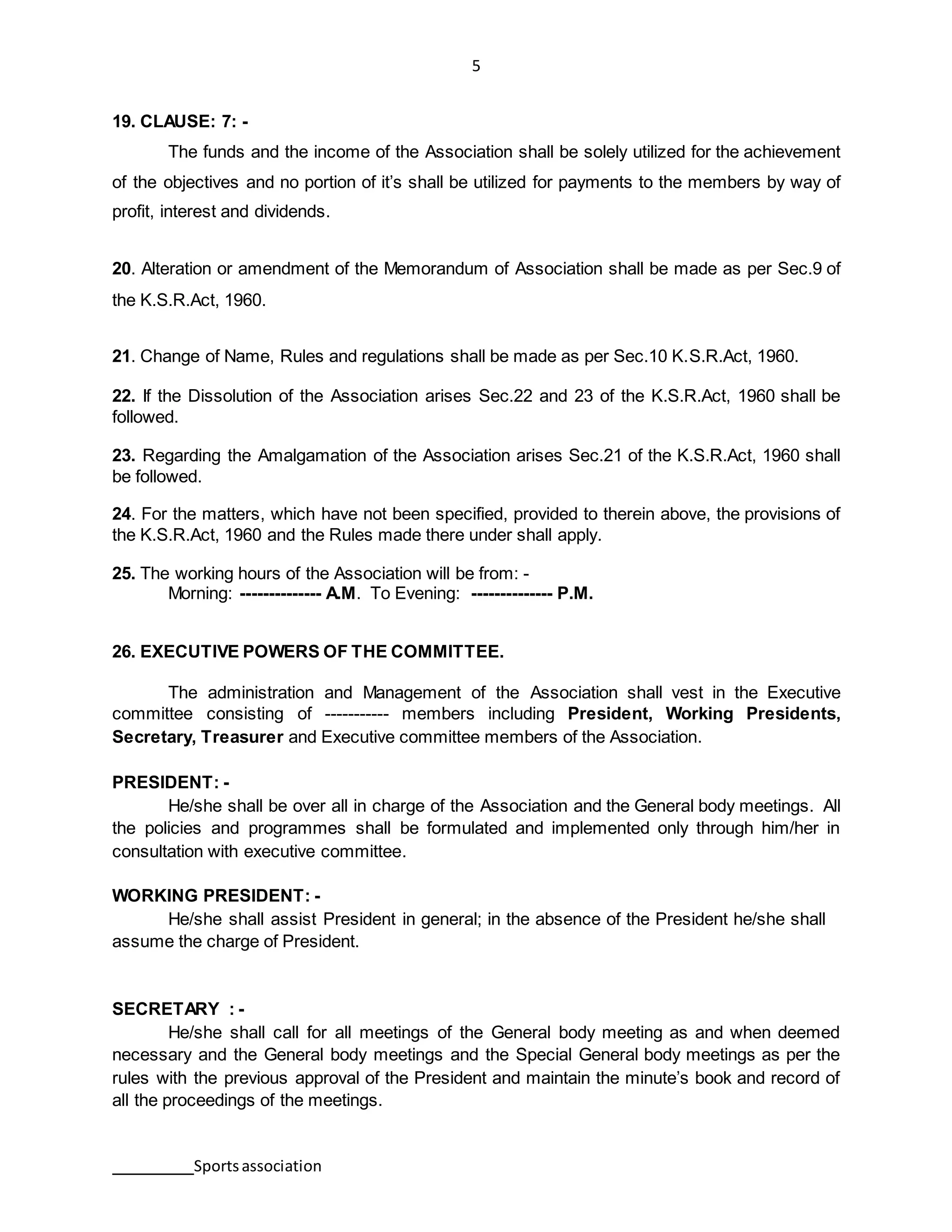 Rules and regulation of sports assoiation | DOC