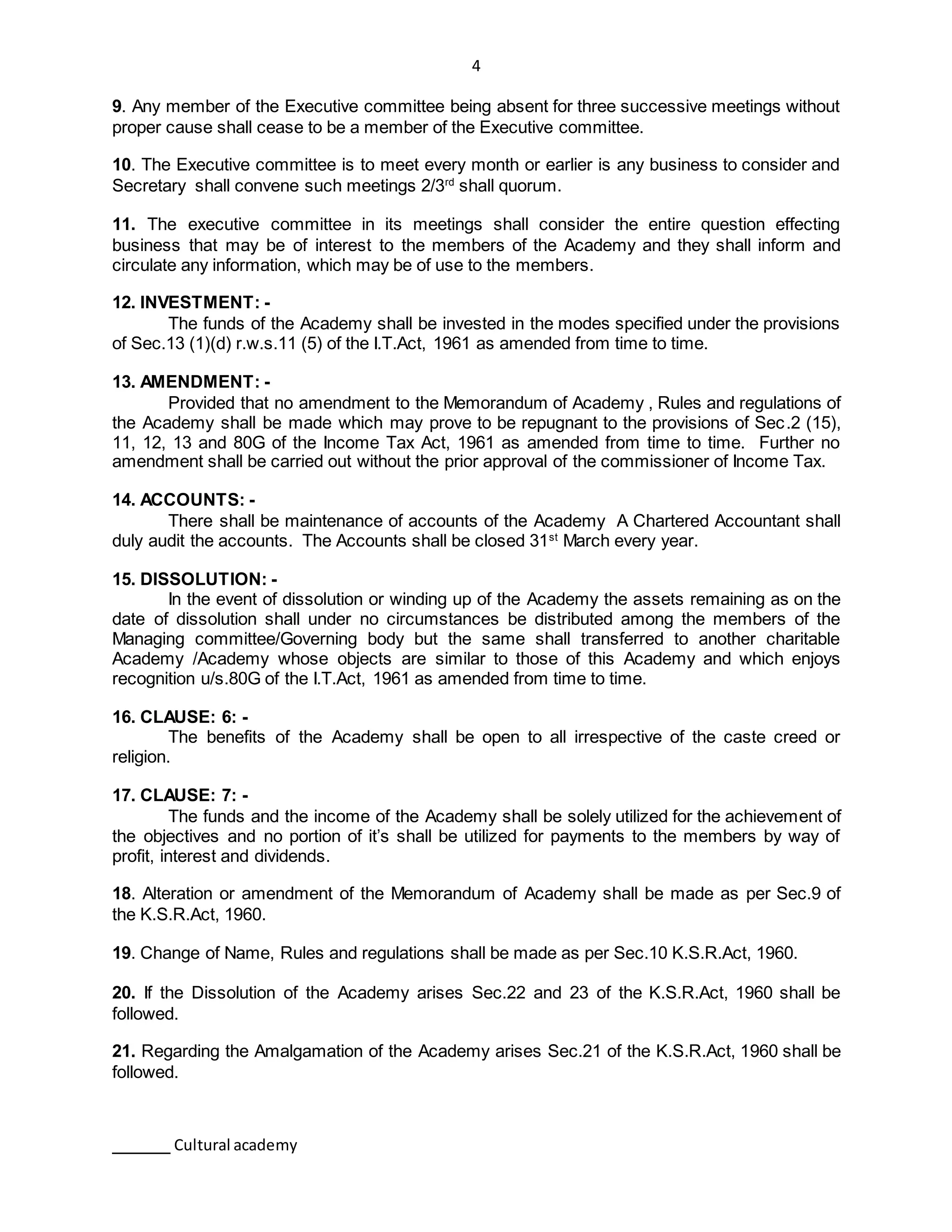 Rules and regulations of cultural academy | DOC