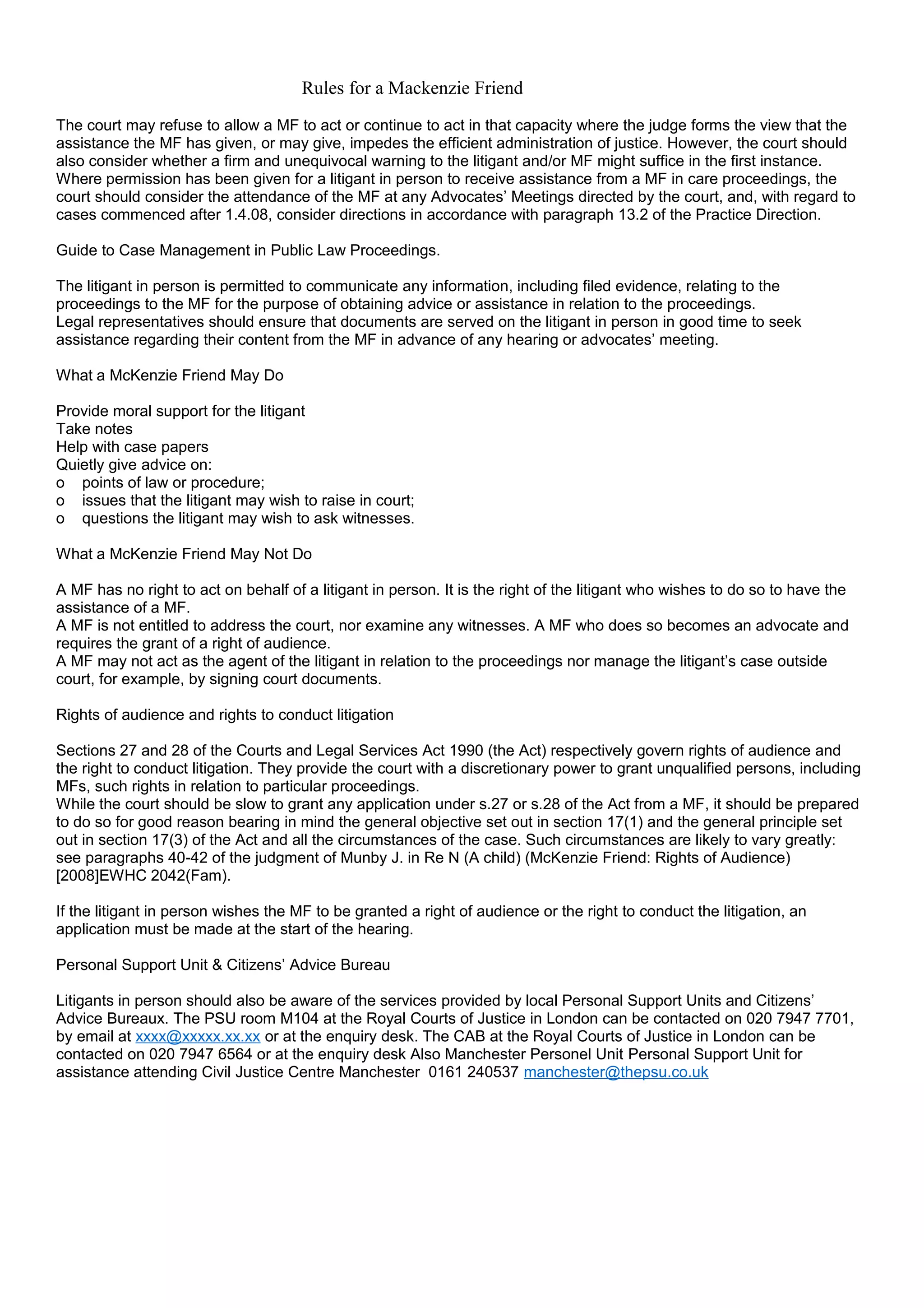 Rules for a mackenzie friend | DOC