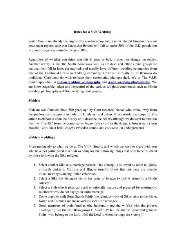 Rules for a sikh wedding | PDF | Sikhism | Religion & Spirituality