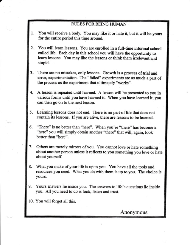Rules for being human | PDF | Education